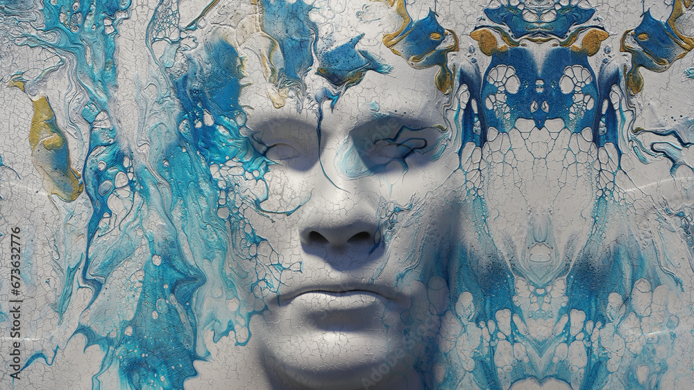 3d rendering of an abstract human face painting. The face was sculpted ...