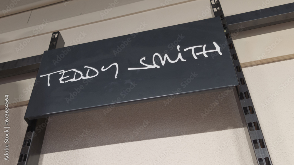 Teddy Smith logo sign French brand text facade of clothing and ...