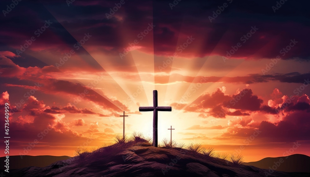 calvary sunset background for good friday he is risen, Generative AI ...