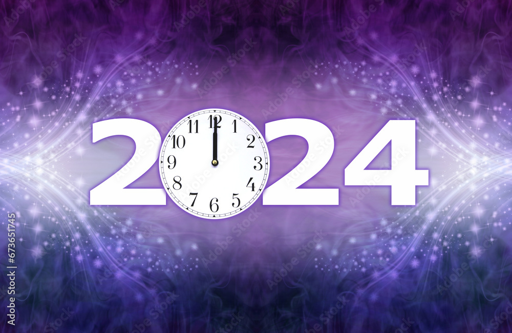 Happy New Year 2024 Celebration header - a clock face showing midnight ...