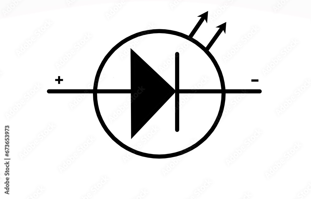 Image representing a luminescent diode. Electronic symbol of an LED in ...