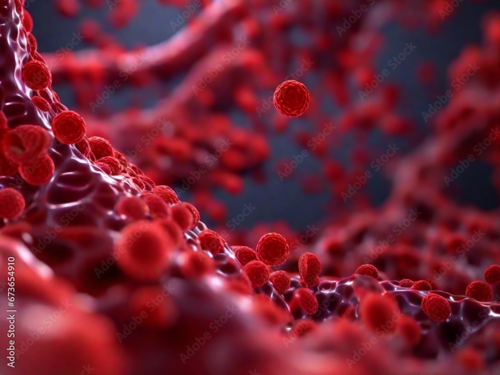 red blood cells in vein with depth of field, A 3D rendering of a blood ...