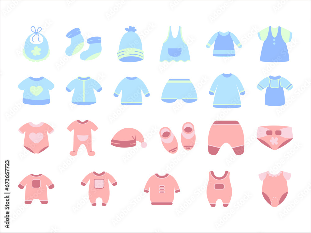 Cute baby and children clothes collection, Vector illustration in flat ...