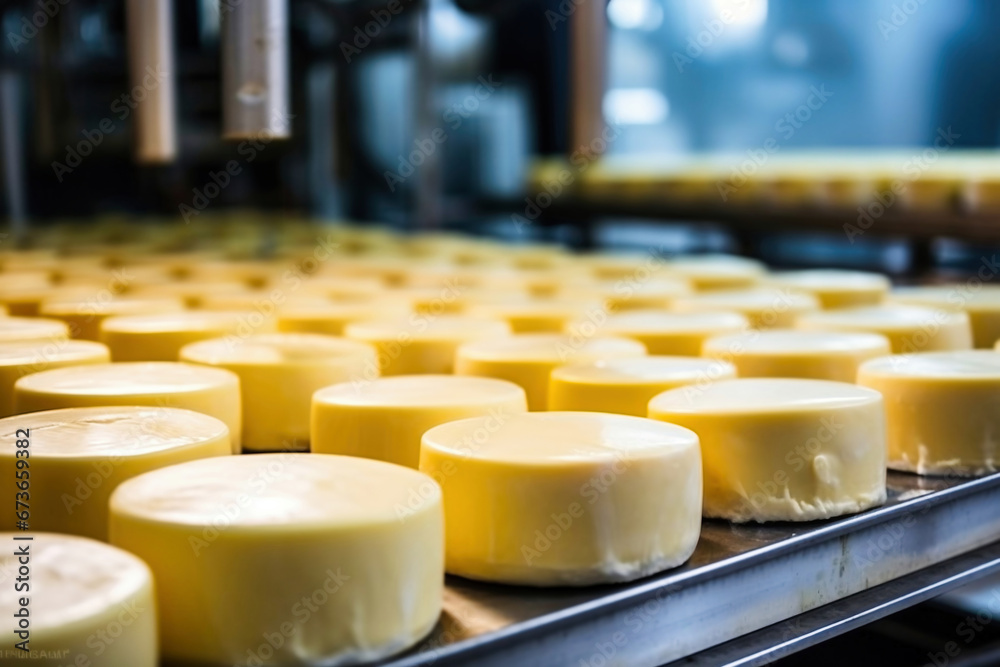 Photo of a conveyor belt filled with various types of cheese ...