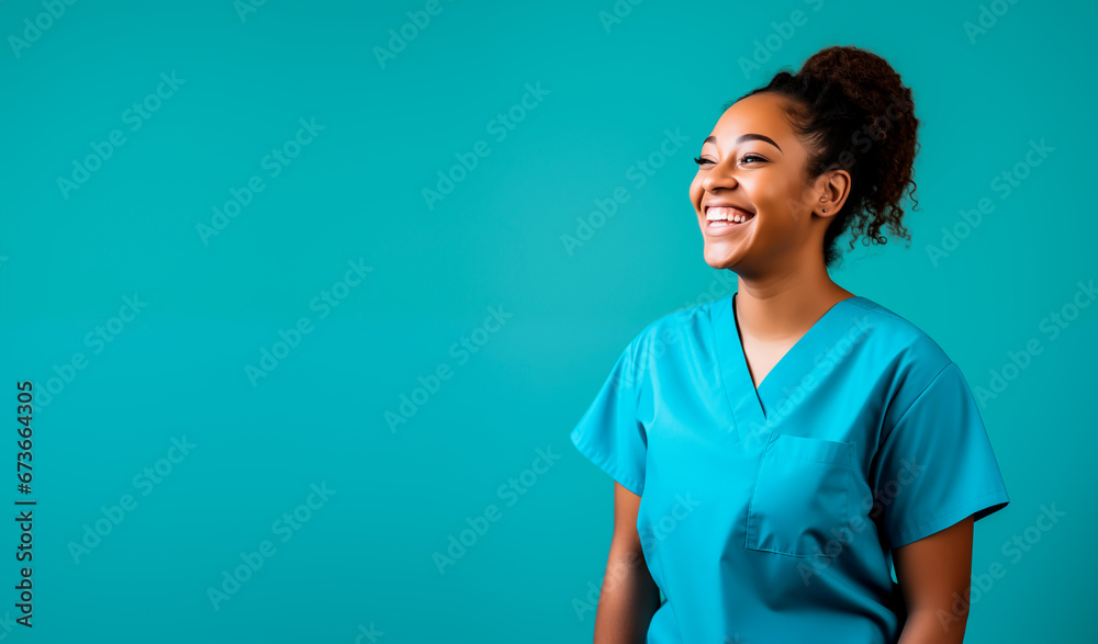 Nurse or healthcare professional looking happy and smiling. Colored ...