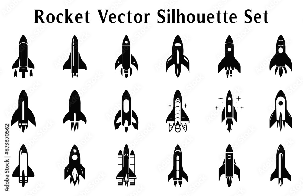 Rocket Silhouette Clipart Bundle, Set of Rocket icons vector, Launch ...