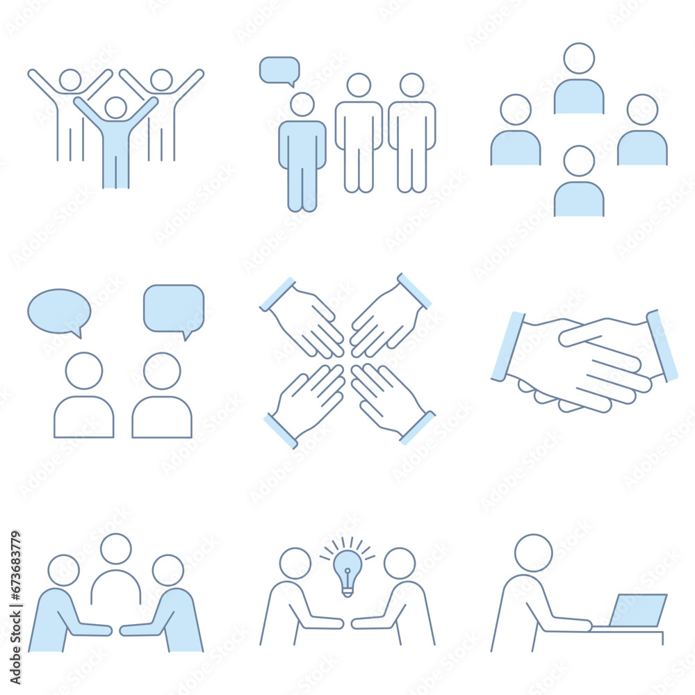 set of blue line colored icons related to business management. set of ...