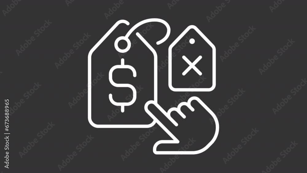 2D white creative thin line animation of hand choosing label icon, HD ...