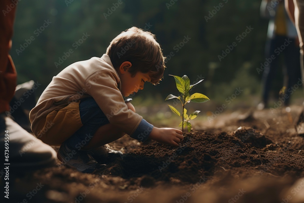 Young boy planting a tree. with happy face in the garden. Stock ...