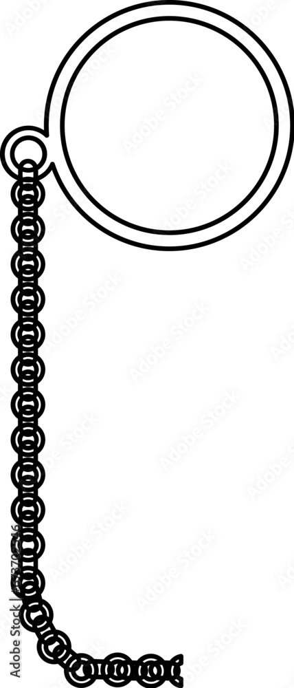 Thin contour line of round monocle on decorative chain. Eye protection ...