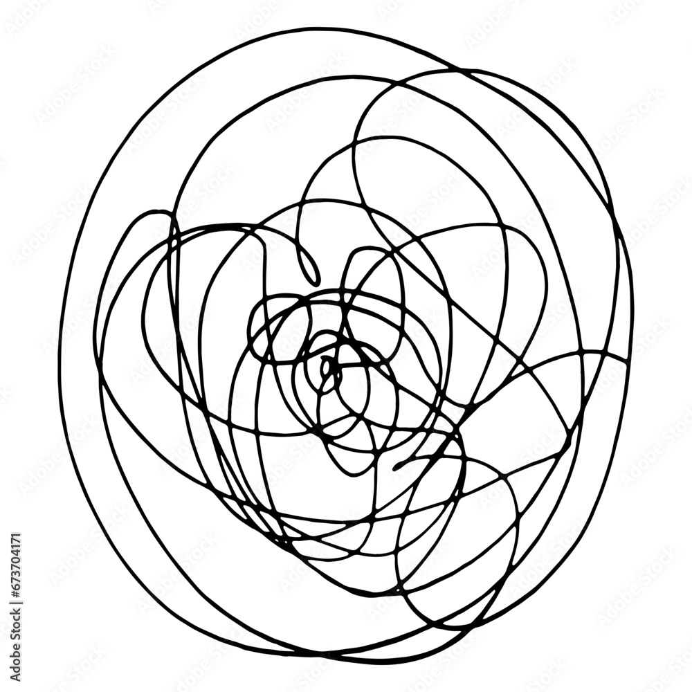 Doodles are tangled into a ball. Sketch. Chaotic scattered lines. Black ...