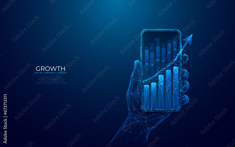 Abstract graph chart on a mobile phone screen in a hand. Stock market ...