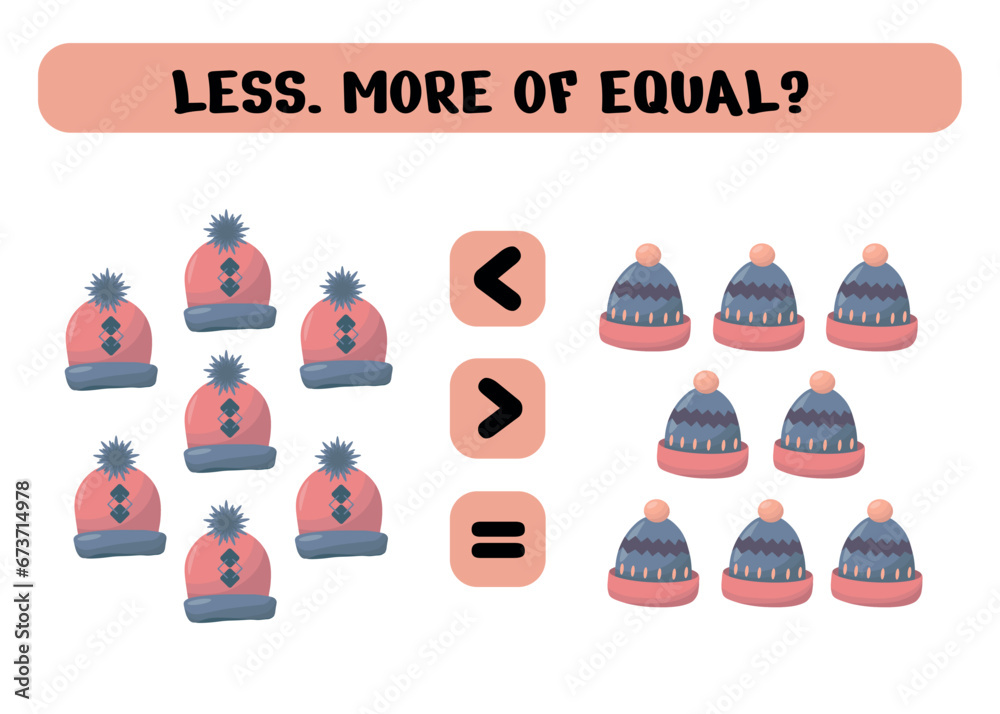 More, less or equal to winter hats. Educational logic game for ...