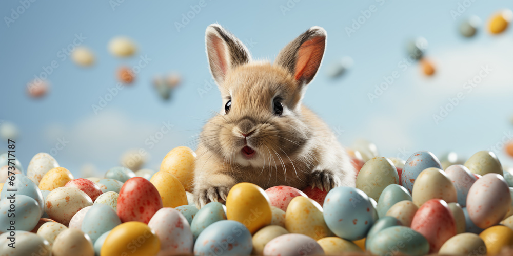 Putziger süßer kleiner Osterhase mit Ostereier traditionell zu Ostern ...