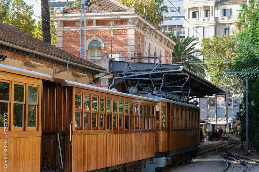 Historic train railway from Palma de Mallorca to Soller on Balearic ...
