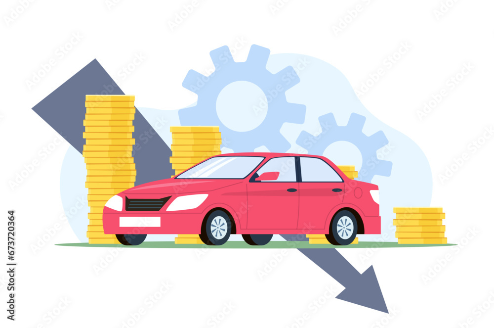 Concept of depreciation, lowering value of car. Buying and selling ...