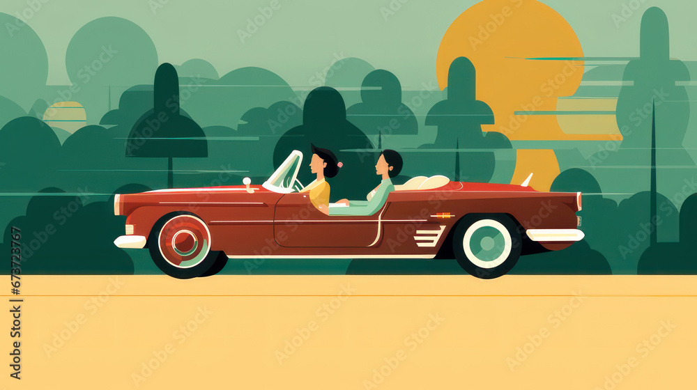 Travel concept,cartoon, couple driving their ca Stock Illustration ...