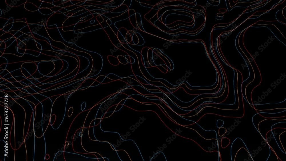 Color topographic map abstract animated outline moving waves on black ...