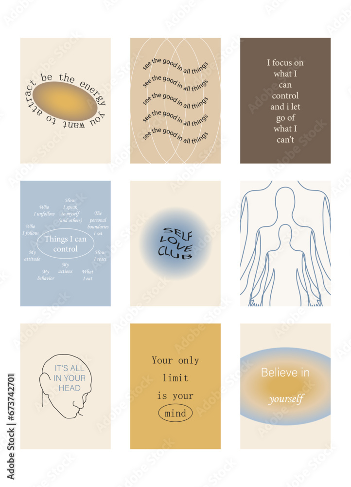 Set of positive social media quotes, motivation posters on trendy ...