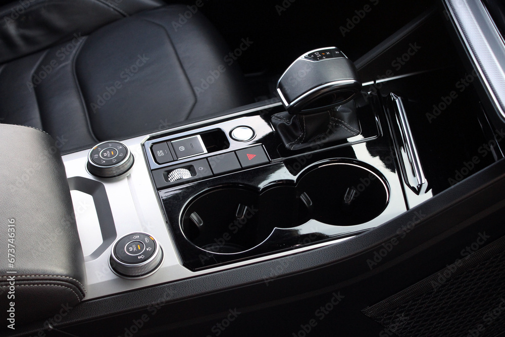 Automatic transmission shift selector in the car interior. Gear lever ...