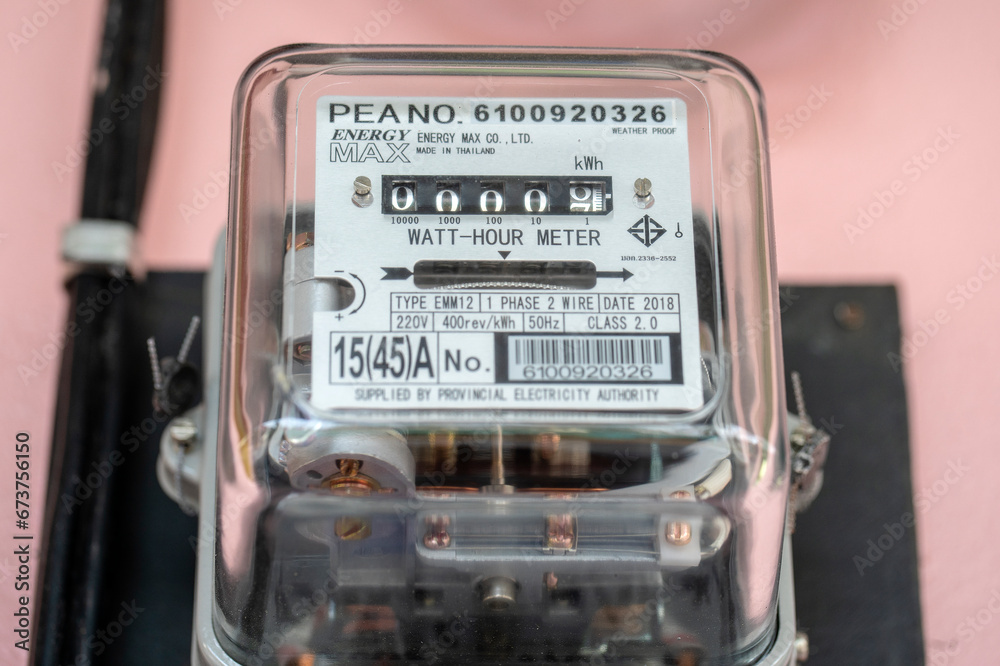 New electric power meter measuring power on the island Koh Phangan ...