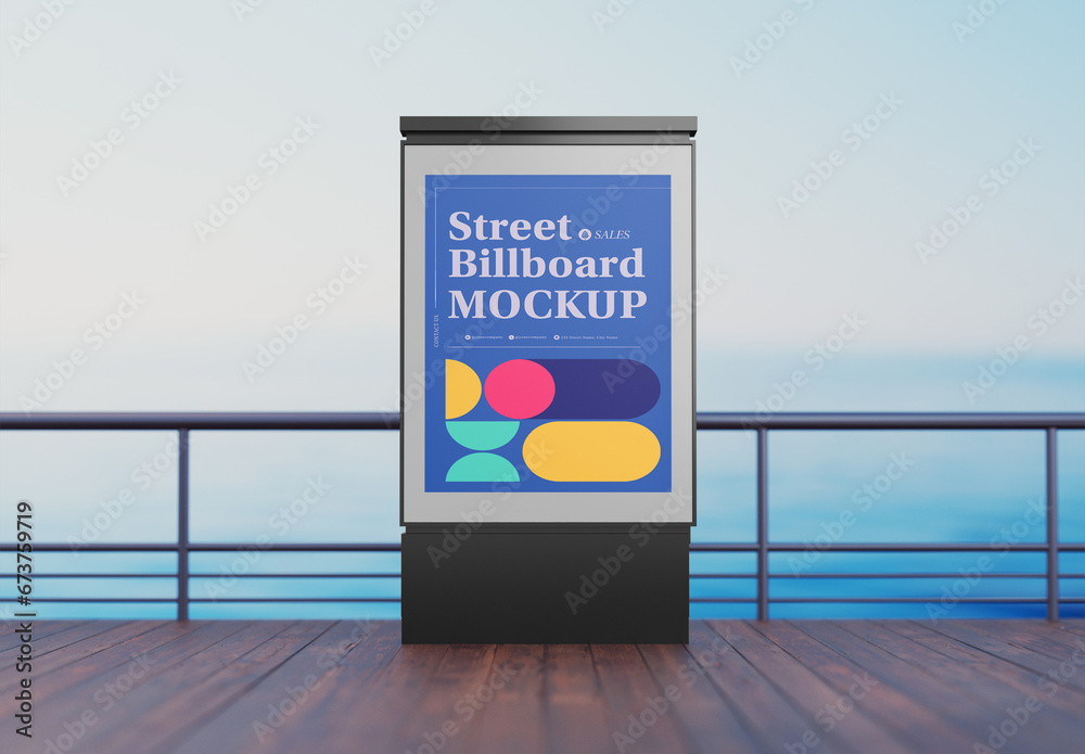 Beach Scene with Billboard Advertisement Mockup Stock Template | Adobe ...