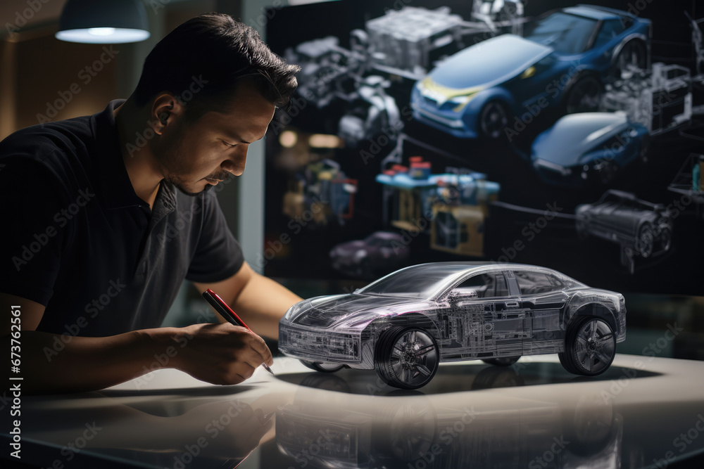 Engineer Designs Electric Car Using Augmented Reality In Lab Stock ...