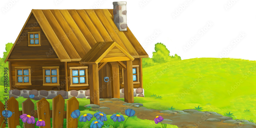 cartoon scene with farm village house medieval ranch isolated ...