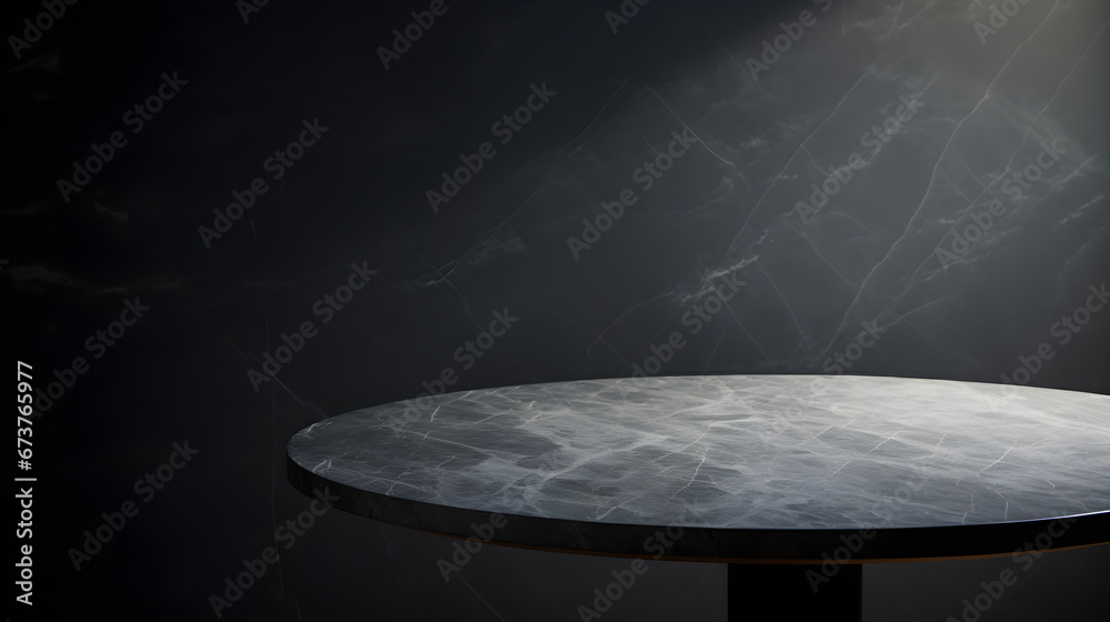 empty black marble table with dark black stone background for product ...