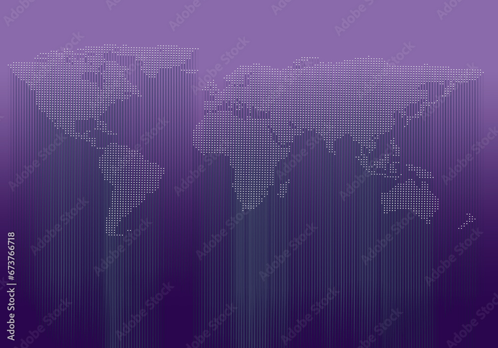 Dotted world map. Futuristic style with purple background. Stock ...