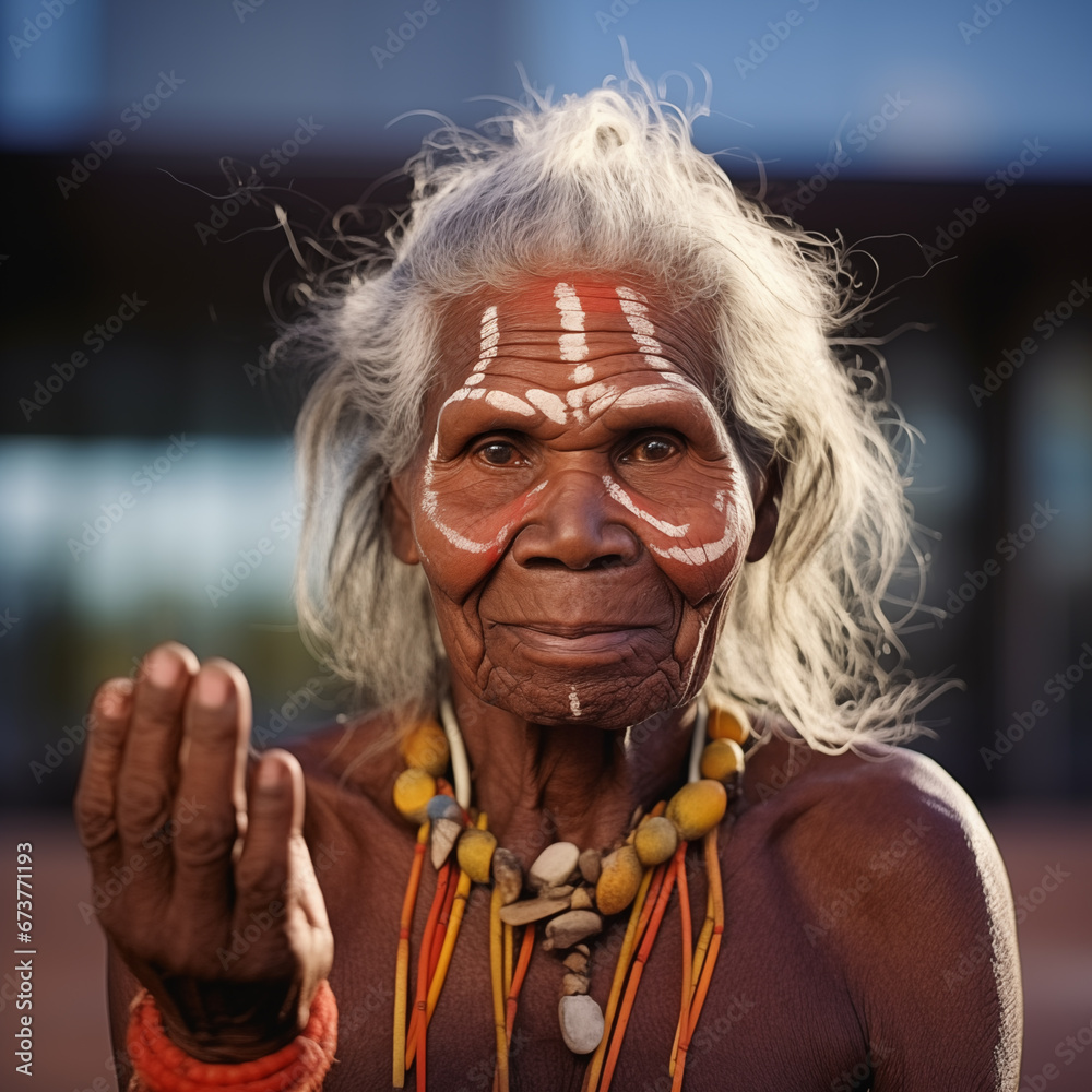 Portrait of a traditional Australian old woman from the Aboriginal ...