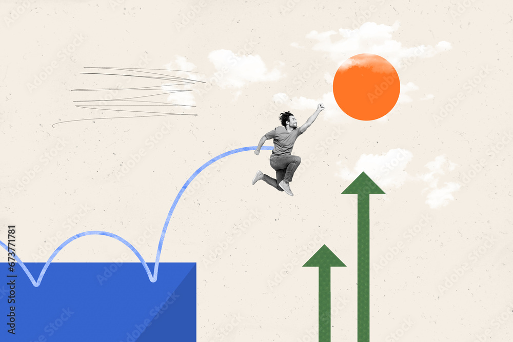 Exclusive magazine collage picture of young motivated worker man ...