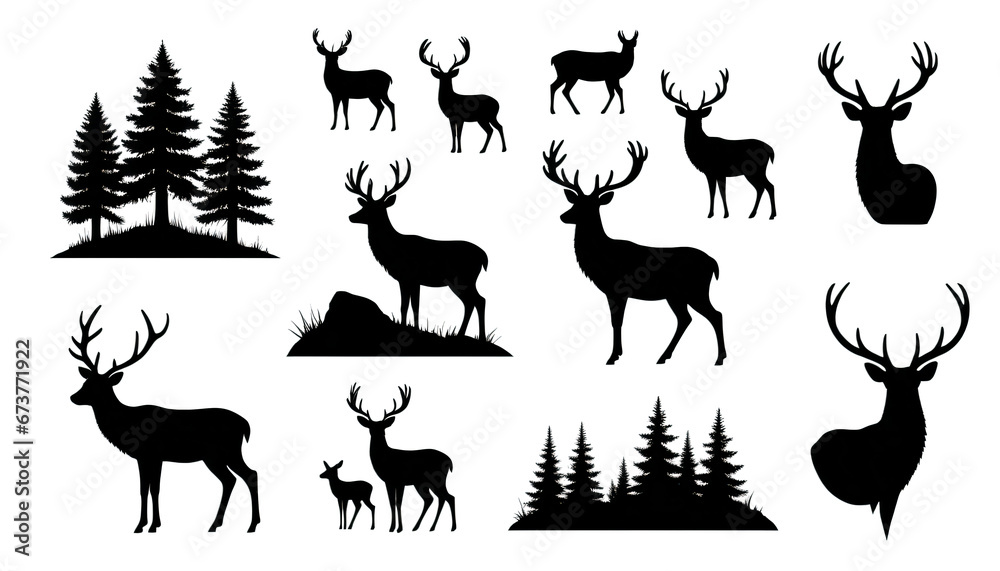 Wildlife Wonders: Black Silhouette of Deer for Logo isolated on ...