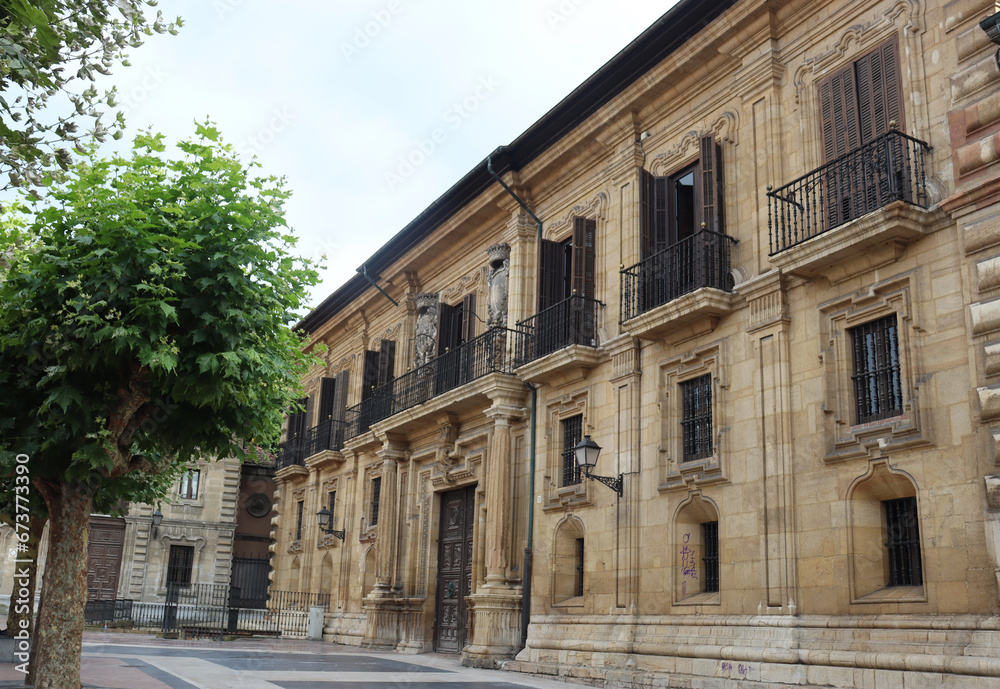 OVIEDO, SPAIN - JULY 26, 2023: Facade of the Asturias Library "Ramón ...