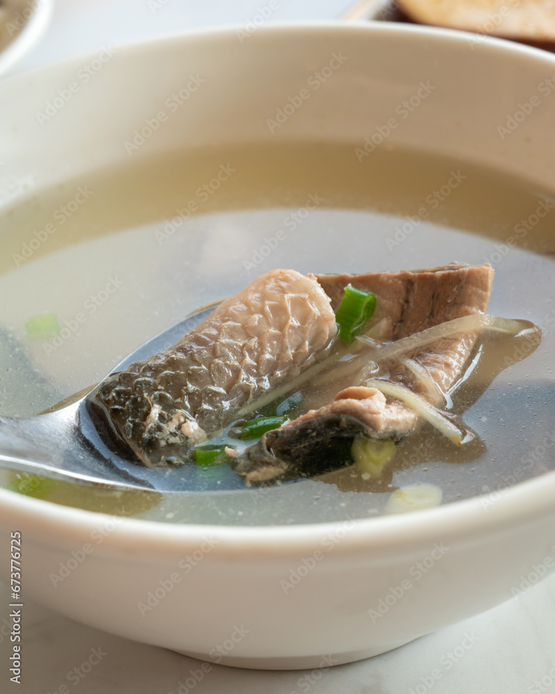 Milkfish skin soup, distinctive and famous seafood cuisine of Taiwanese ...