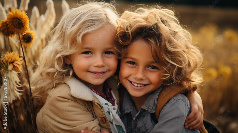 Childhood Friends: Children playing together and exchanging hugs ...