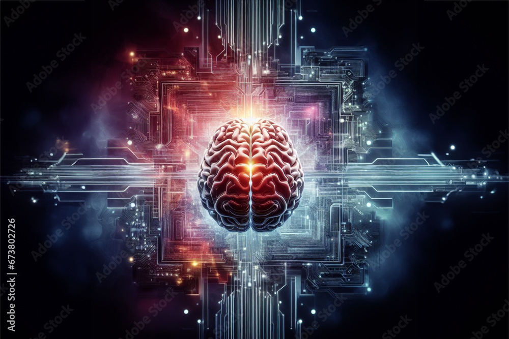 The human brain is the center of technological processing Stock Photo ...