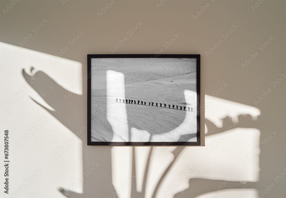 Mockup of customizable A4 / A3 horizontal picture frame with shadows ...