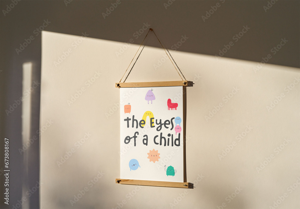 Mockup of customizable vertical A3 / A4 picture frame hanging on wall ...