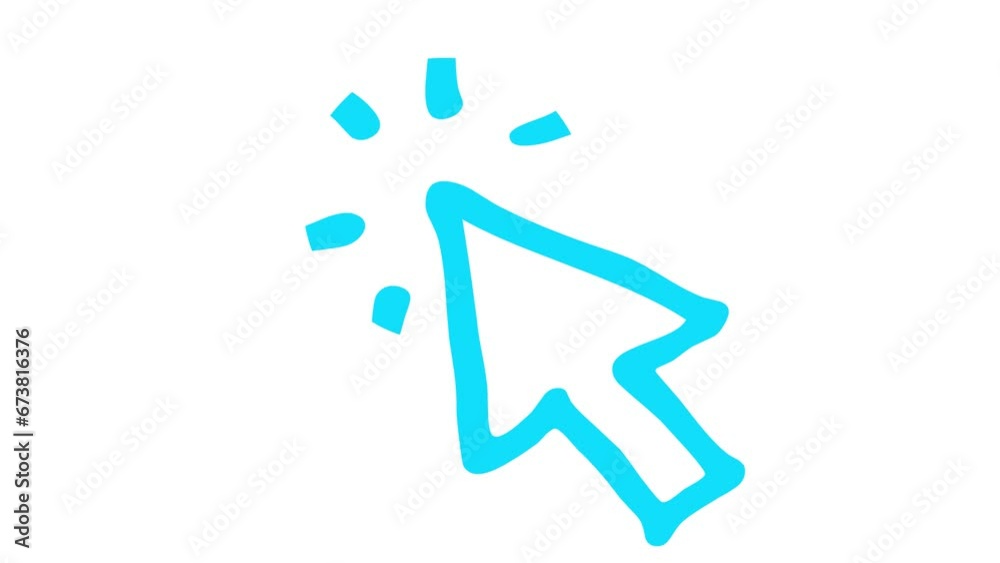 Animated blue symbol of mouse cursor. Arrow with rays clicks. Icon in ...