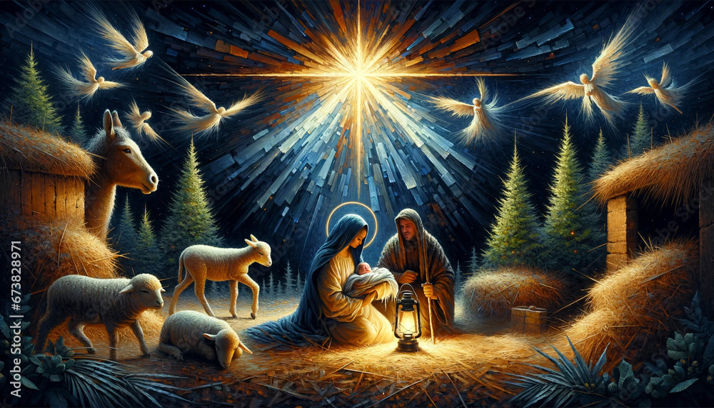 The First Christmas Night: Celebrating the Nativity Stock Illustration ...