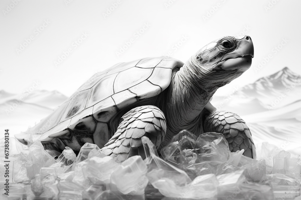 Close up Ocean Turtle Wrapped with Plastic and fishnet. Plastic ...