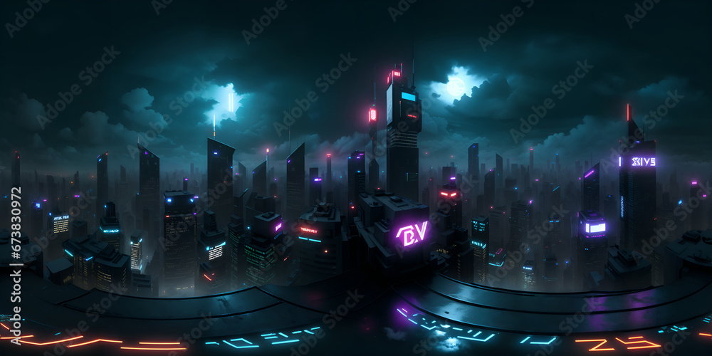 Panaromic Cyberpunk Sky 360 degree - generative ai, üretken, yapay zeka ...