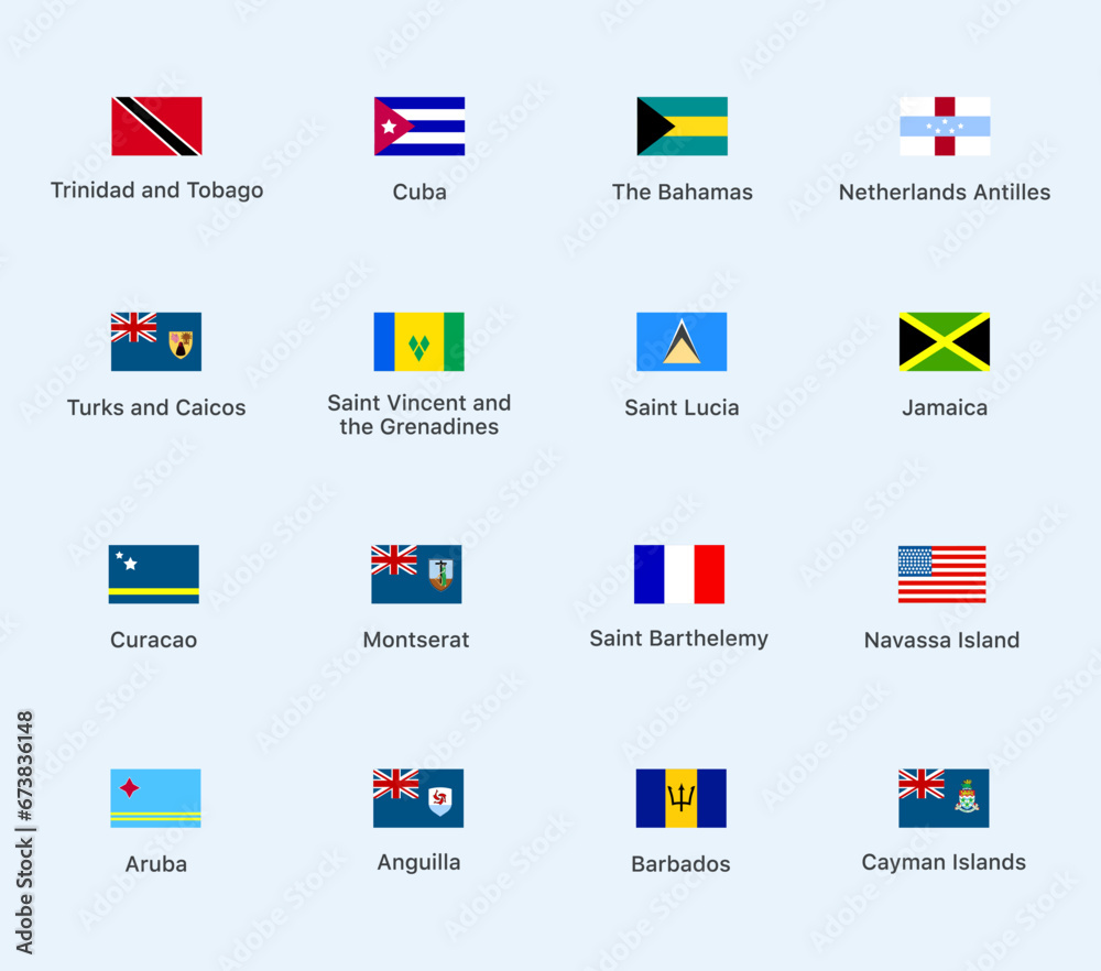 Flags of the countries Caribbean continent. Isolated flags of Caribbean ...