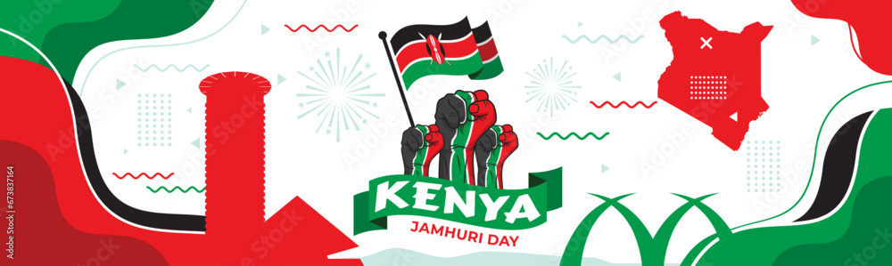 Kenya national day banner with Kenyan flag and map colors theme ...
