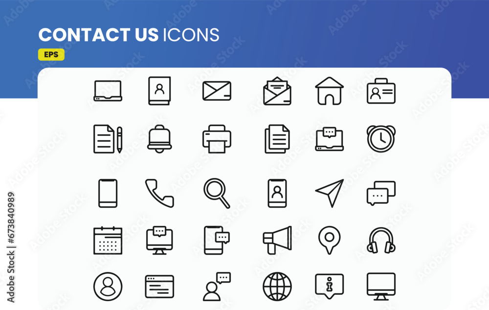 Collection of Minimalist Contact Icons in Line Design, Set of Contact ...