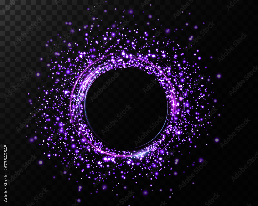 Magic fantasy portal. Round light frame, with small particles of dust ...