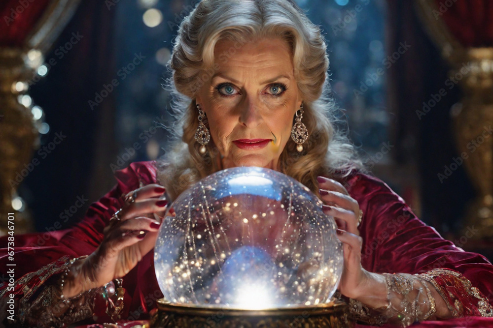 A gypsy woman conjures up images in the crystal ball and makes a ...