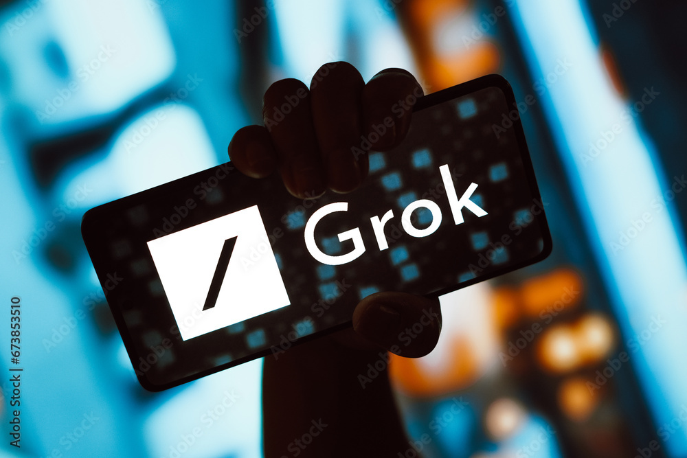 November 6, 2023, Brazil. In this photo illustration, the Grok logo is ...