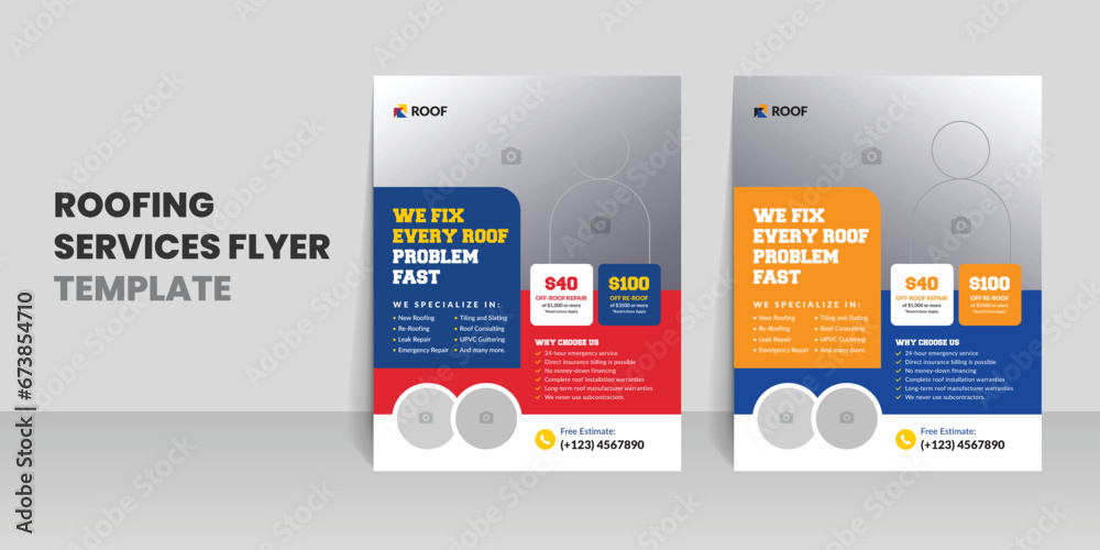 Roofing services flyer design template and handyman home repair leaflet ...